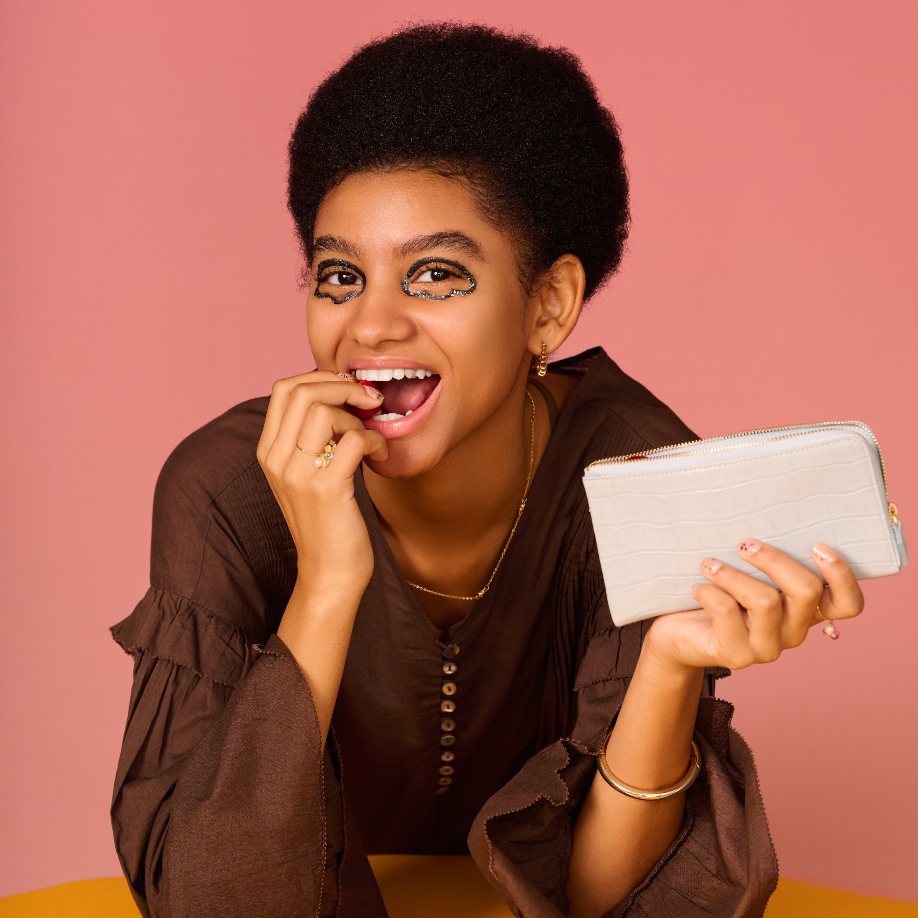 L Zipper Long Wallet (Crocodile Embossed) / Pale Blue | テーーマ teema